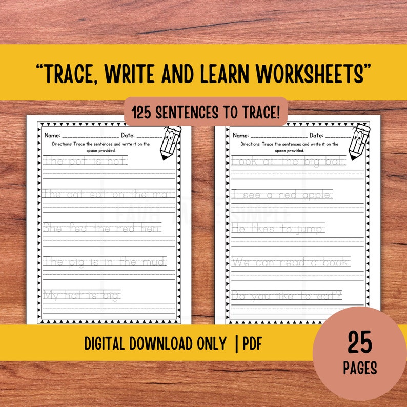 25 Tracing Sentences Worksheets for Kids, Learn Sentence Structure ...