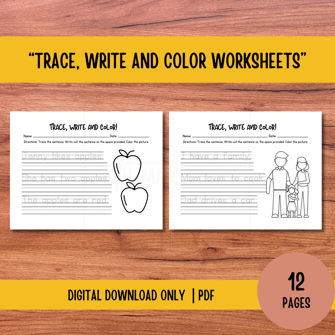 Trace, Write & Color, Tracing Sentences Worksheets for Kids, Writing ...