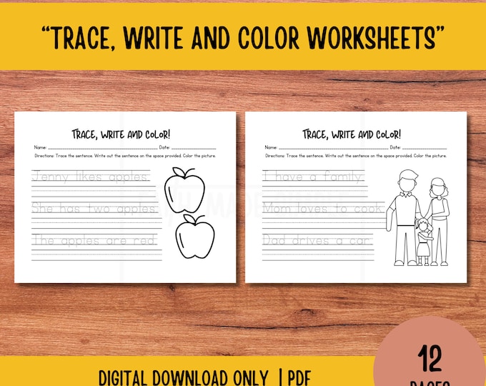 Trace, Write & Color, Tracing Sentences Worksheets for Kids, Writing ...