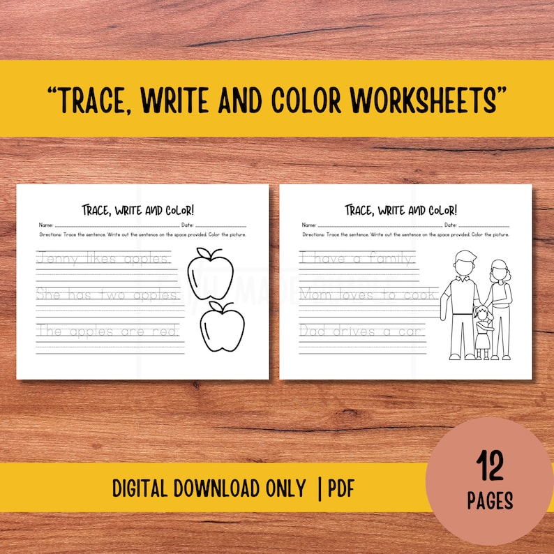 Trace, Write & Color, Tracing Sentences Worksheets for Kids, Writing ...