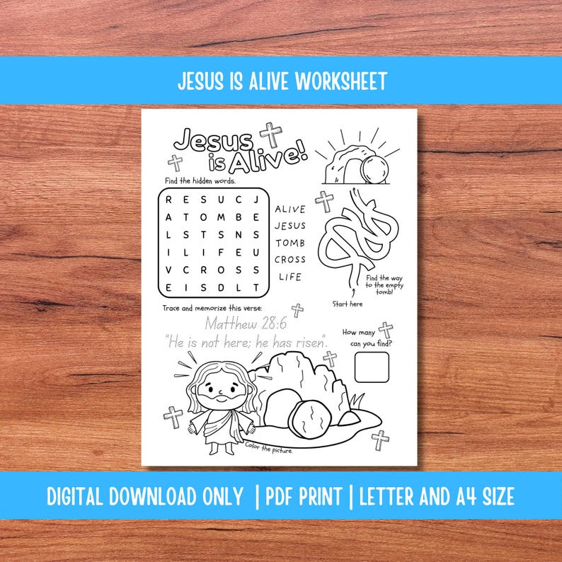 Jesus is Alive Worksheet for Kids, Easter Bible Activity Sheet (PDF ...