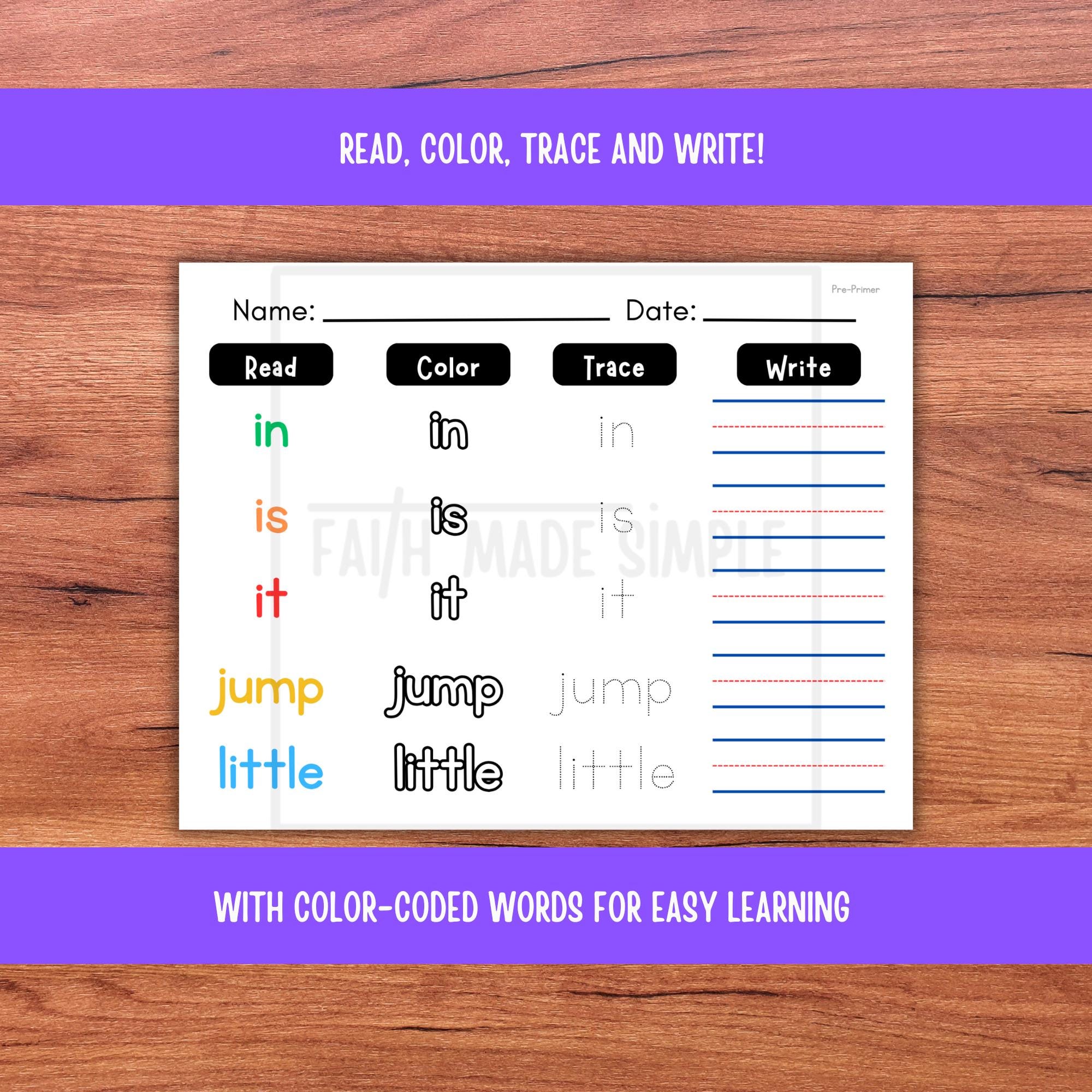 Pre-primer Dolch Sight Words Worksheets: Flashcards & Practice Sheets ...