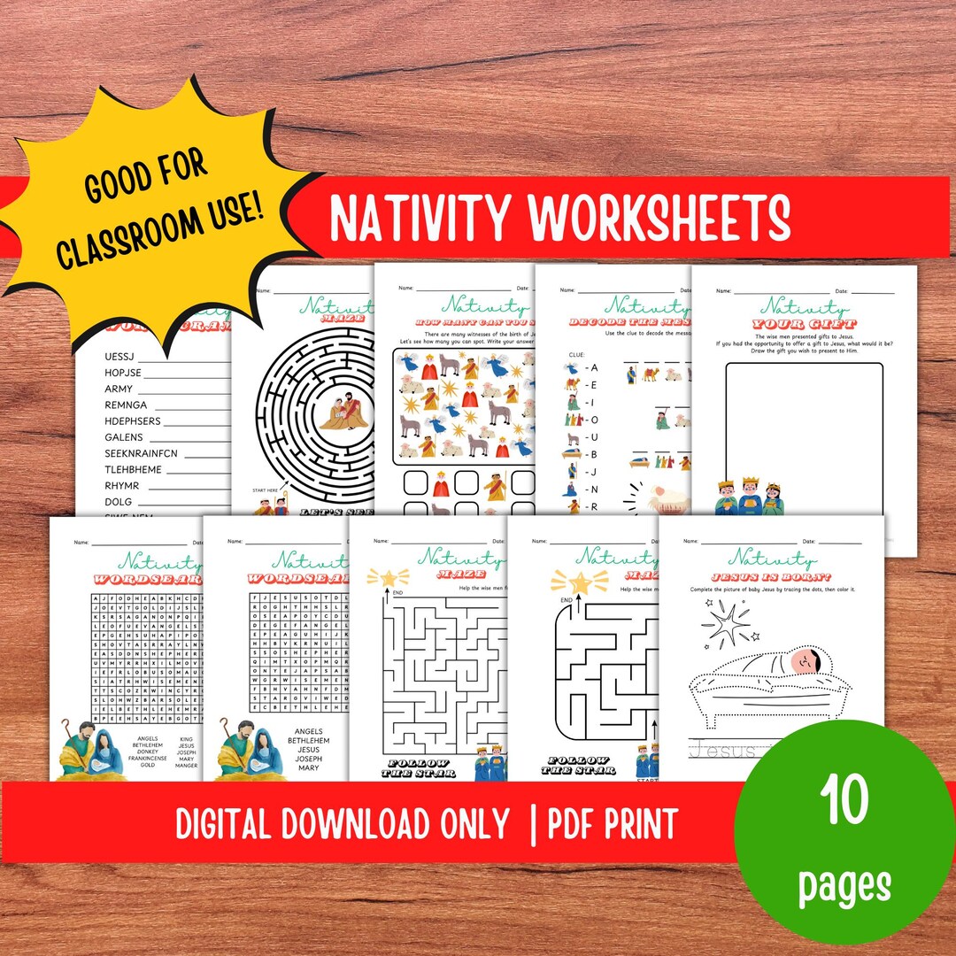 Printable Nativity Worksheets: Christmas Activity Pack (PDF) - Etsy