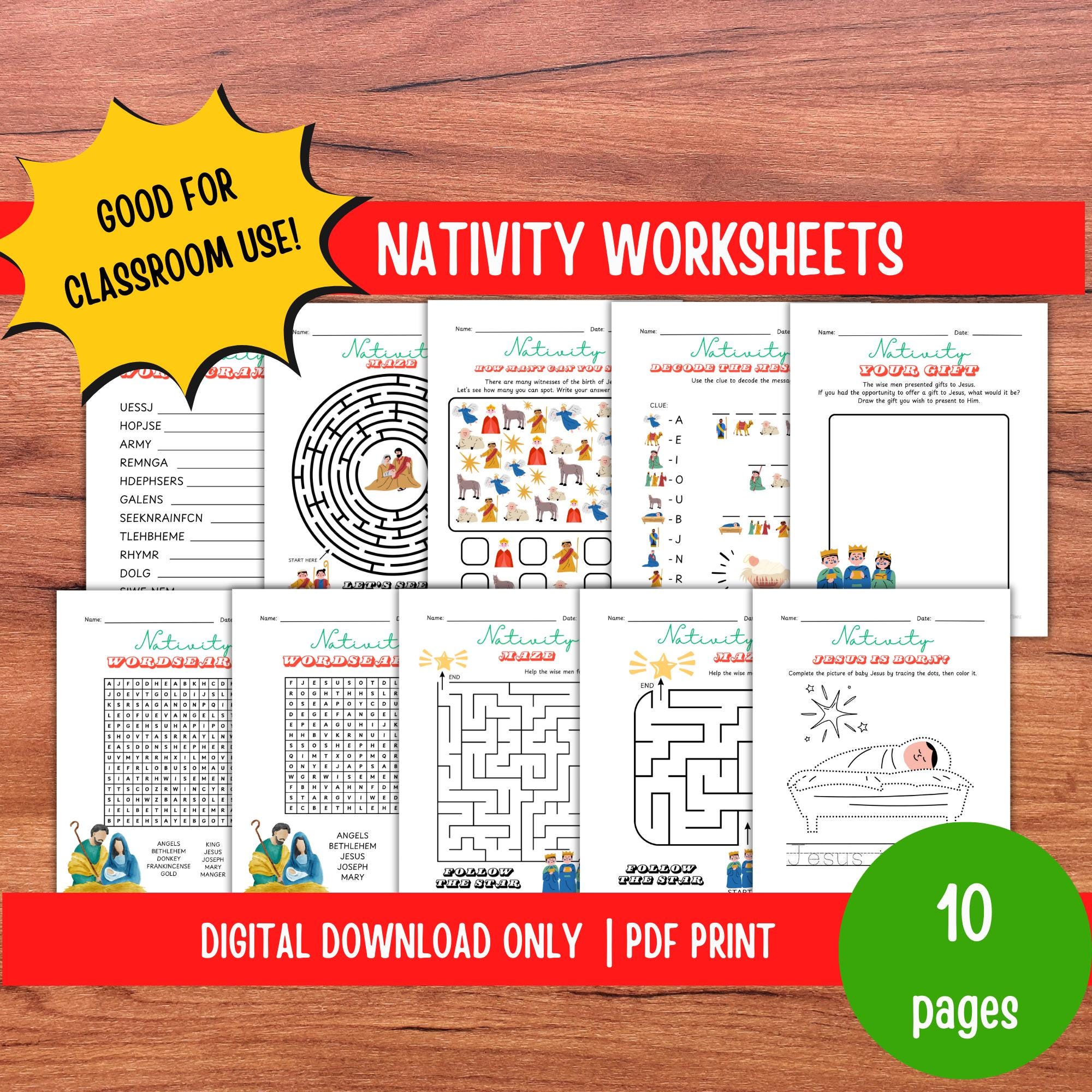 Printable Nativity Worksheets: Christmas Activity Pack (PDF) - Etsy