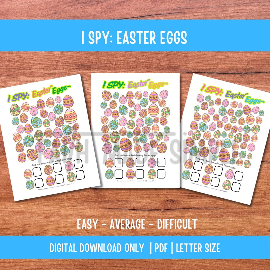 I SPY: Easter Eggs, Easter Egg Hunt Worksheets, Resurrection Worksheets ...
