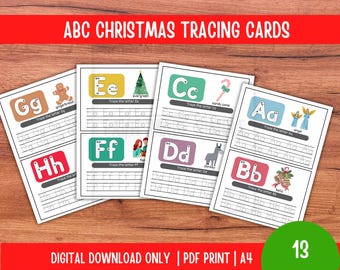 Christmas Alphabet Tracing Worksheets - Etsy