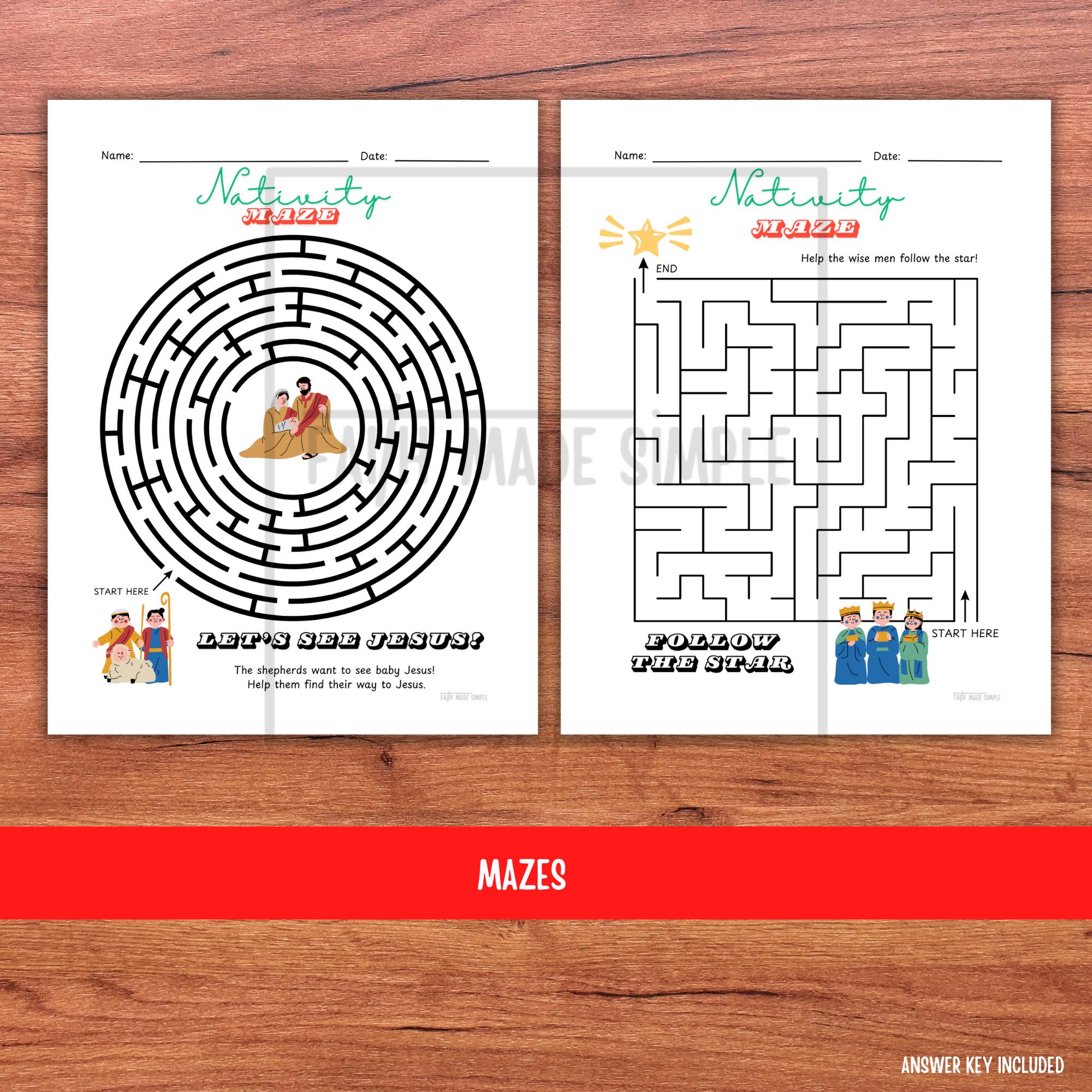 Printable Nativity Worksheets: Christmas Activity Pack (PDF) - Etsy