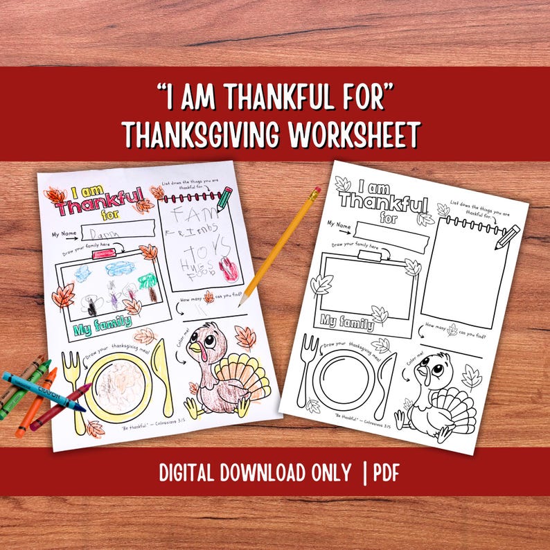 Thanksgiving Worksheet for Kids | "i Am Thankful For" Printable ...