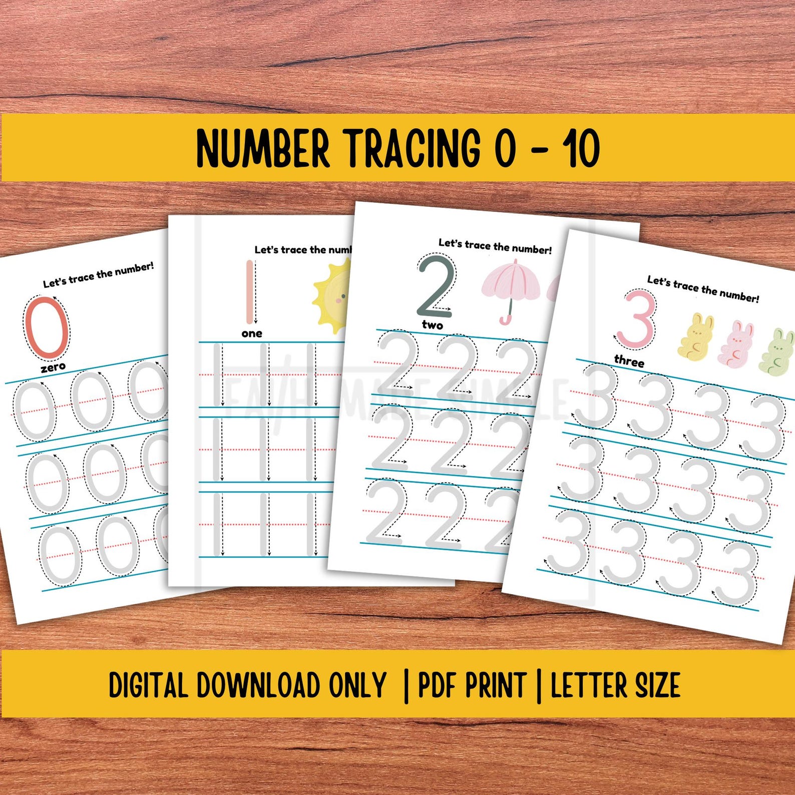 Number Tracing Worksheets 0-10: Preschool Math (PDF) - Etsy