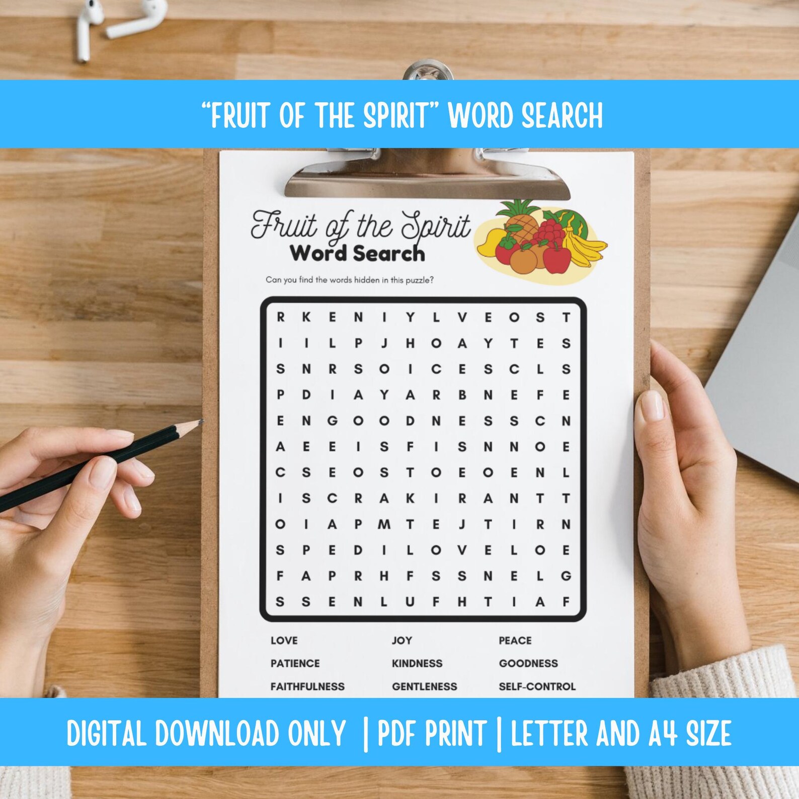 Fruit of the Spirit Word Search, Sunday School Activity (PDF) - Etsy