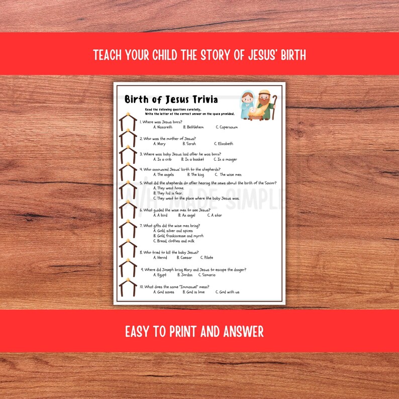 Birth of Jesus Trivia Worksheet | Bible Story Quiz (PDF) - Etsy