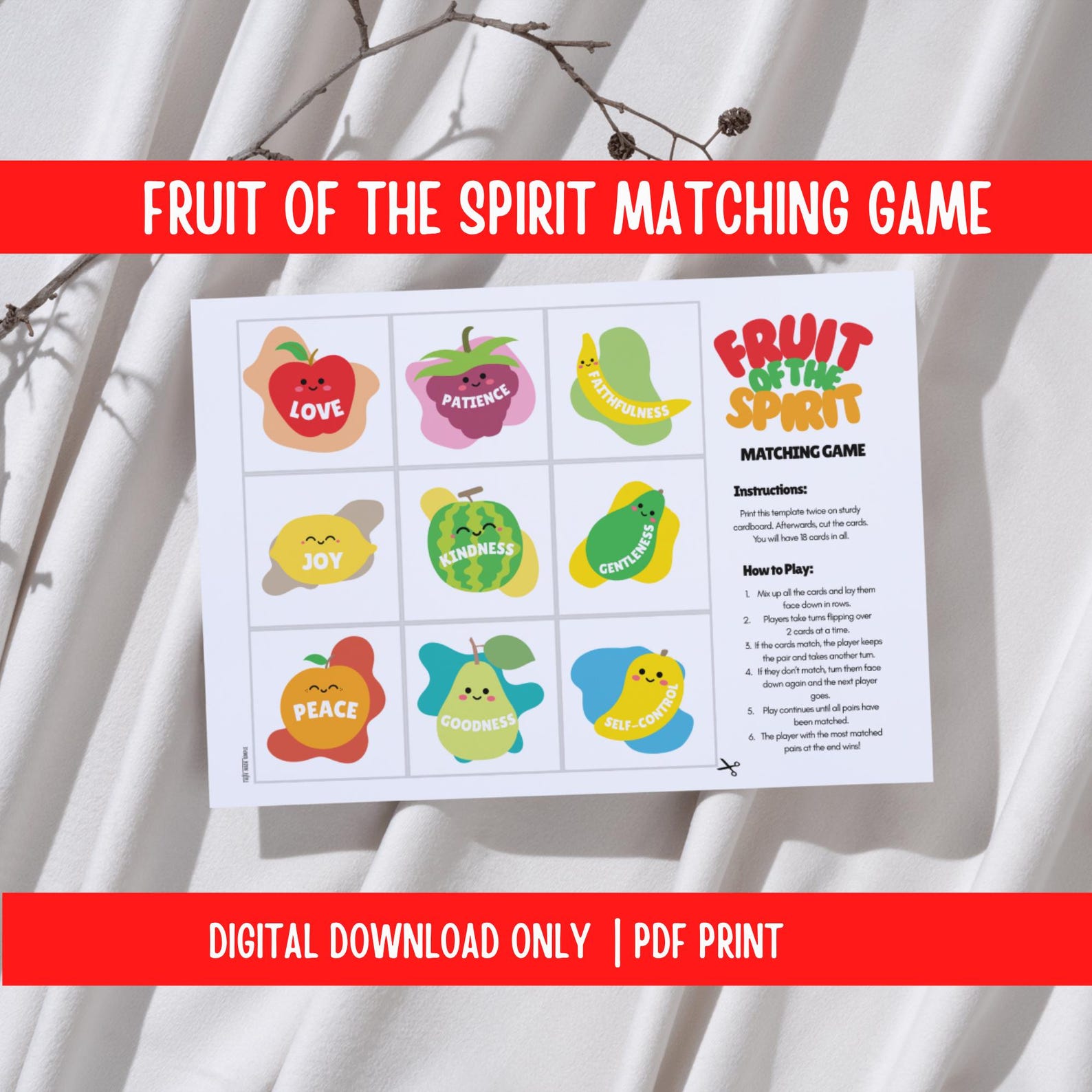 Fruit of the Spirit Matching Game, Memory Game, Galatians 5:22-23 ...