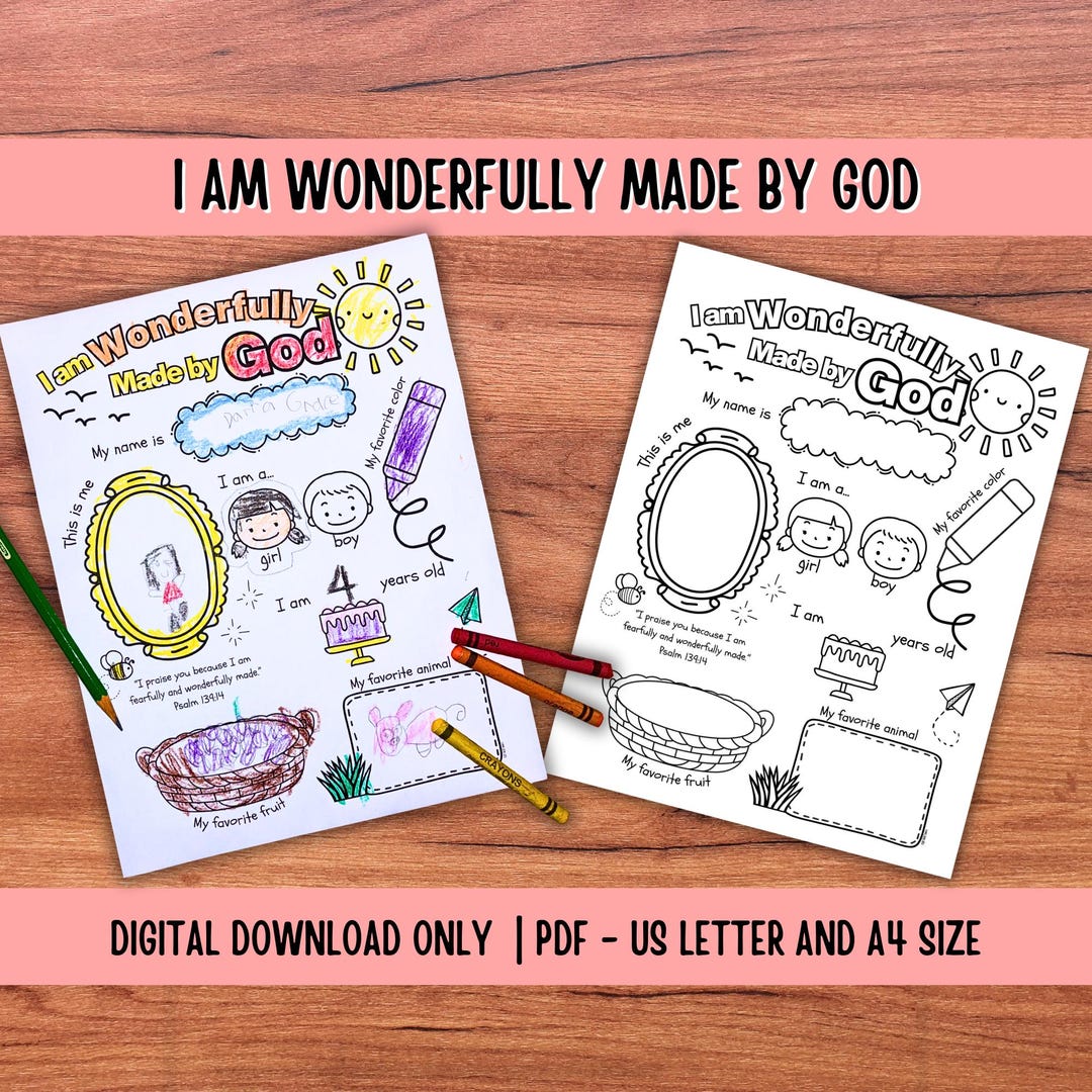 I Am Wonderfully Made by God Worksheet: Christian Preschool Activity ...