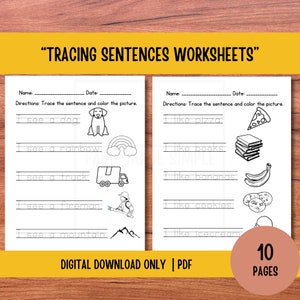 Tracing Sentences Worksheets: Handwriting Practice for Kids (PDF) - Etsy