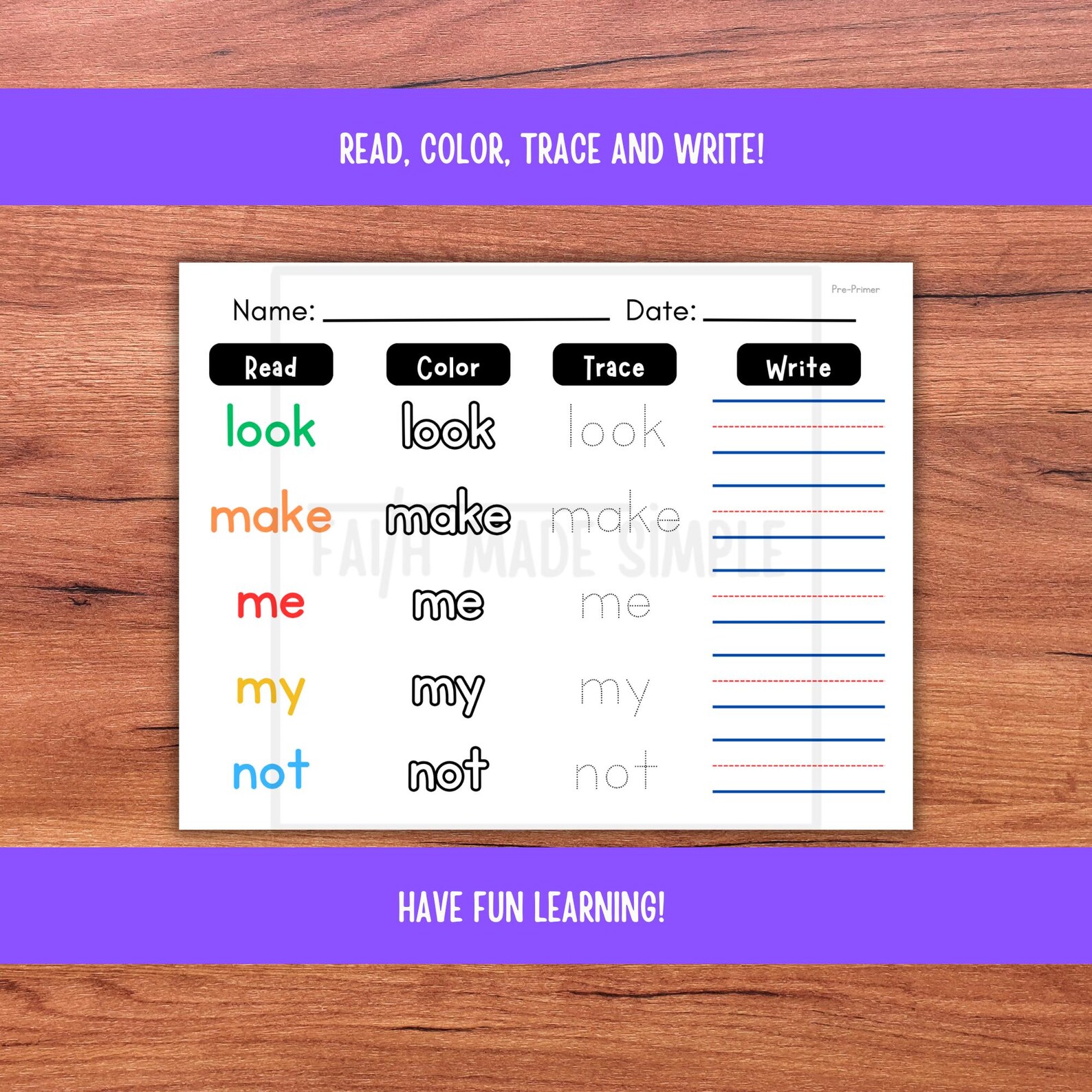 Pre-primer Dolch Sight Words Worksheets: Flashcards & Practice Sheets ...