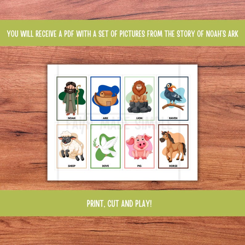 Noah's Ark Matching Game: Bible Story Memory Cards (PDF) - Etsy