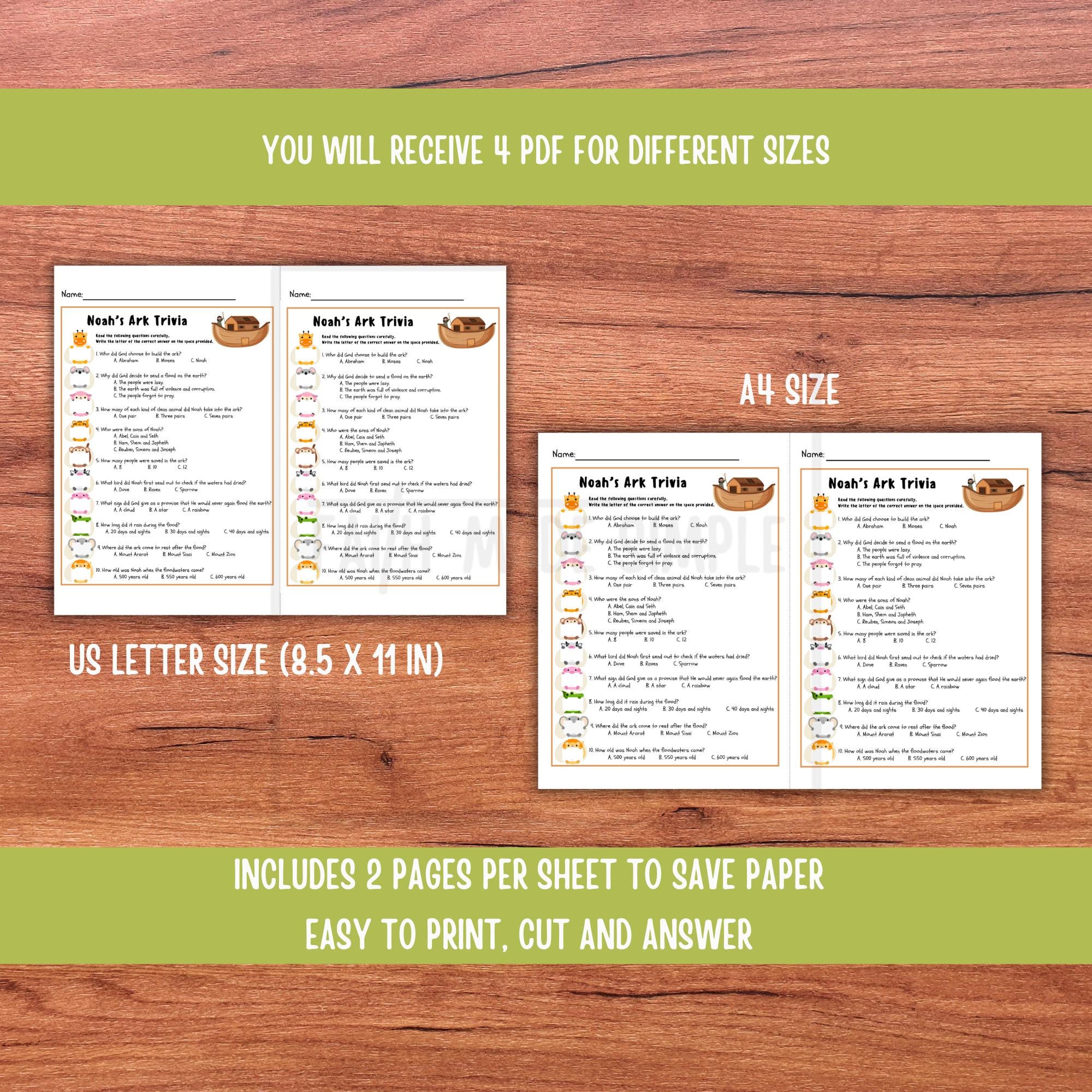 Noah's Ark Trivia Worksheet | Bible Story Quiz (PDF) - Etsy