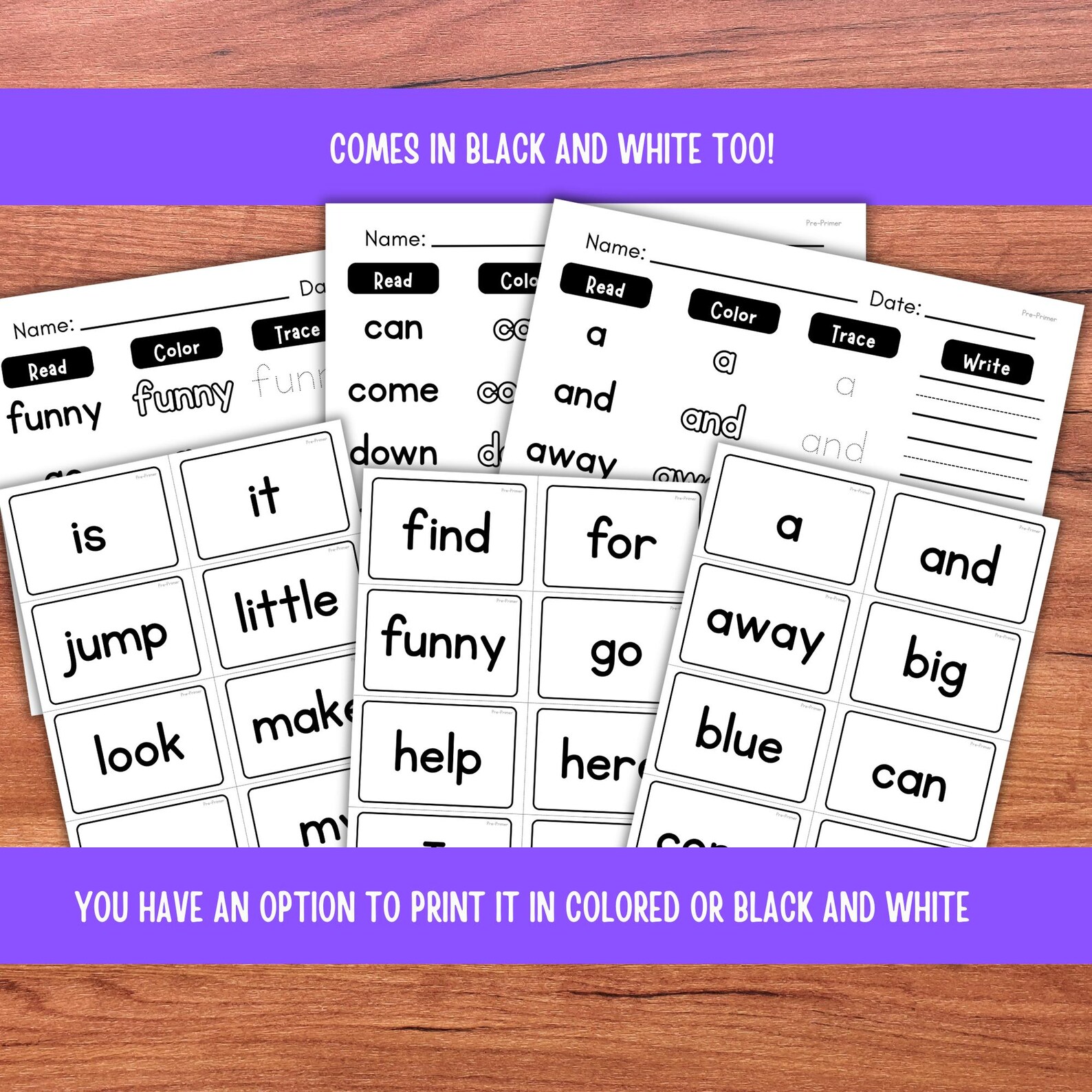 Pre-primer Dolch Sight Words Worksheets: Flashcards & Practice Sheets ...