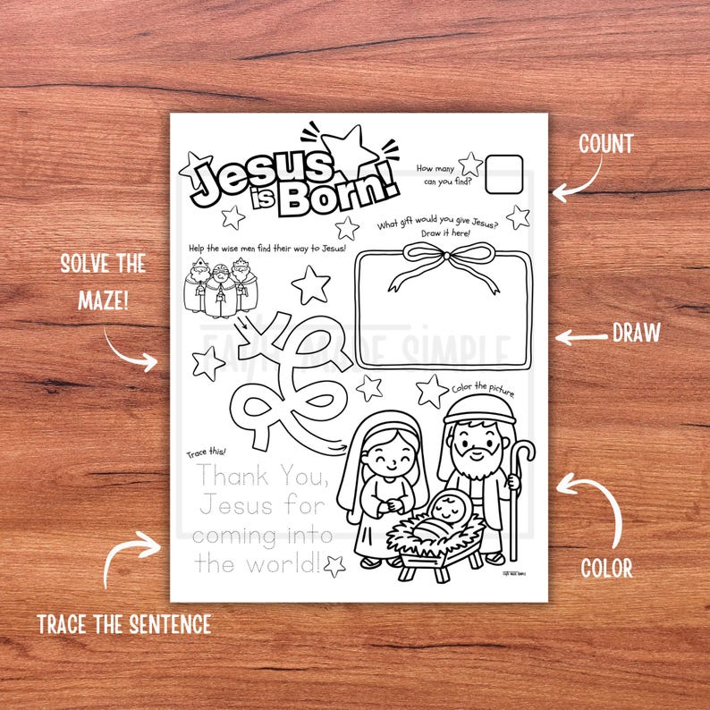 Jesus is Born Worksheet: Christmas Activity Pages for Kids (PDF) - Etsy