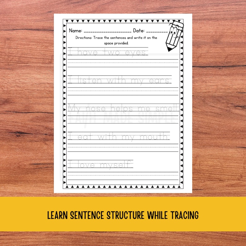 25 Tracing Sentences Worksheets for Kids, Learn Sentence Structure ...