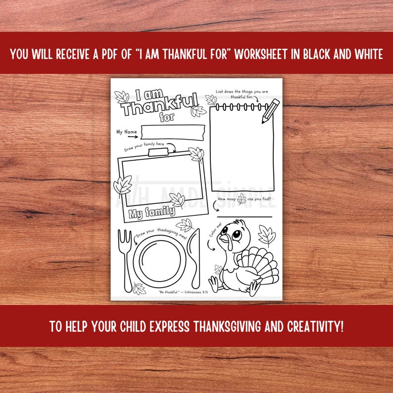 Thanksgiving Worksheet for Kids | "i Am Thankful For" Printable ...