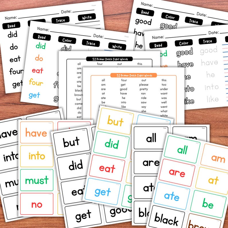 Primer Dolch Sight Words Worksheets: Kids Reading Practice (printable ...