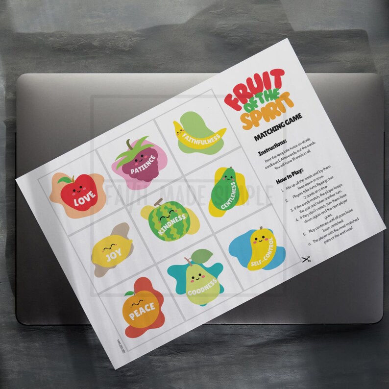 Fruit of the Spirit Matching Game, Memory Game, Galatians 5:22-23 ...