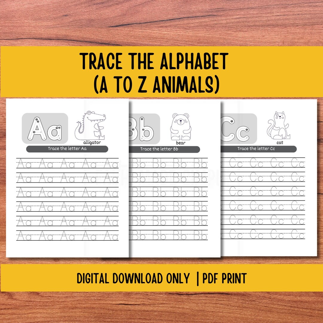 Trace the Alphabet - Animals, Printable Letter Tracing Worksheets - Etsy