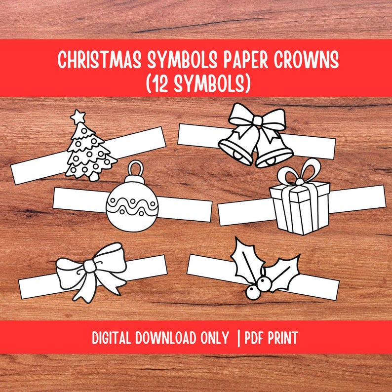 Christmas Symbols Paper Crowns, Nativity Activity, Printable Holiday ...