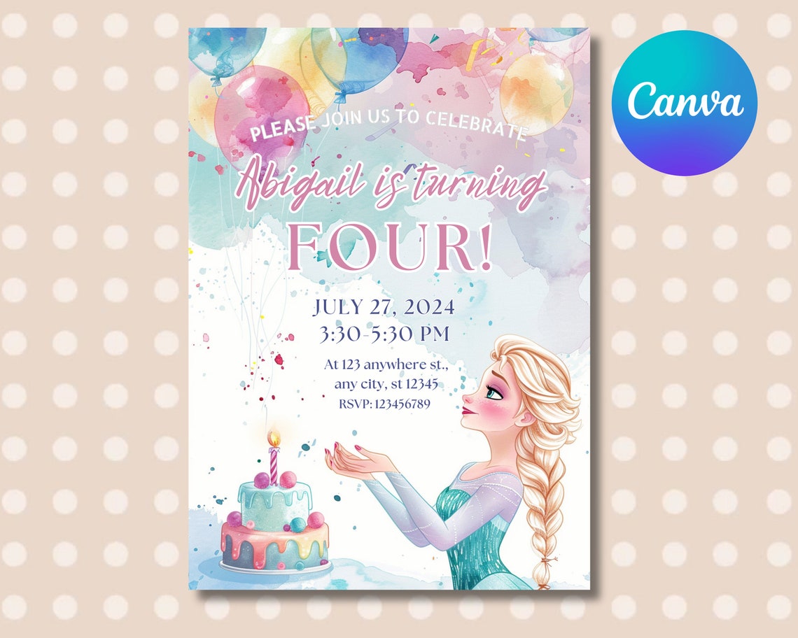 Frozen Themed Birthday Invitation for Girls Customizable Princess Elsa ...