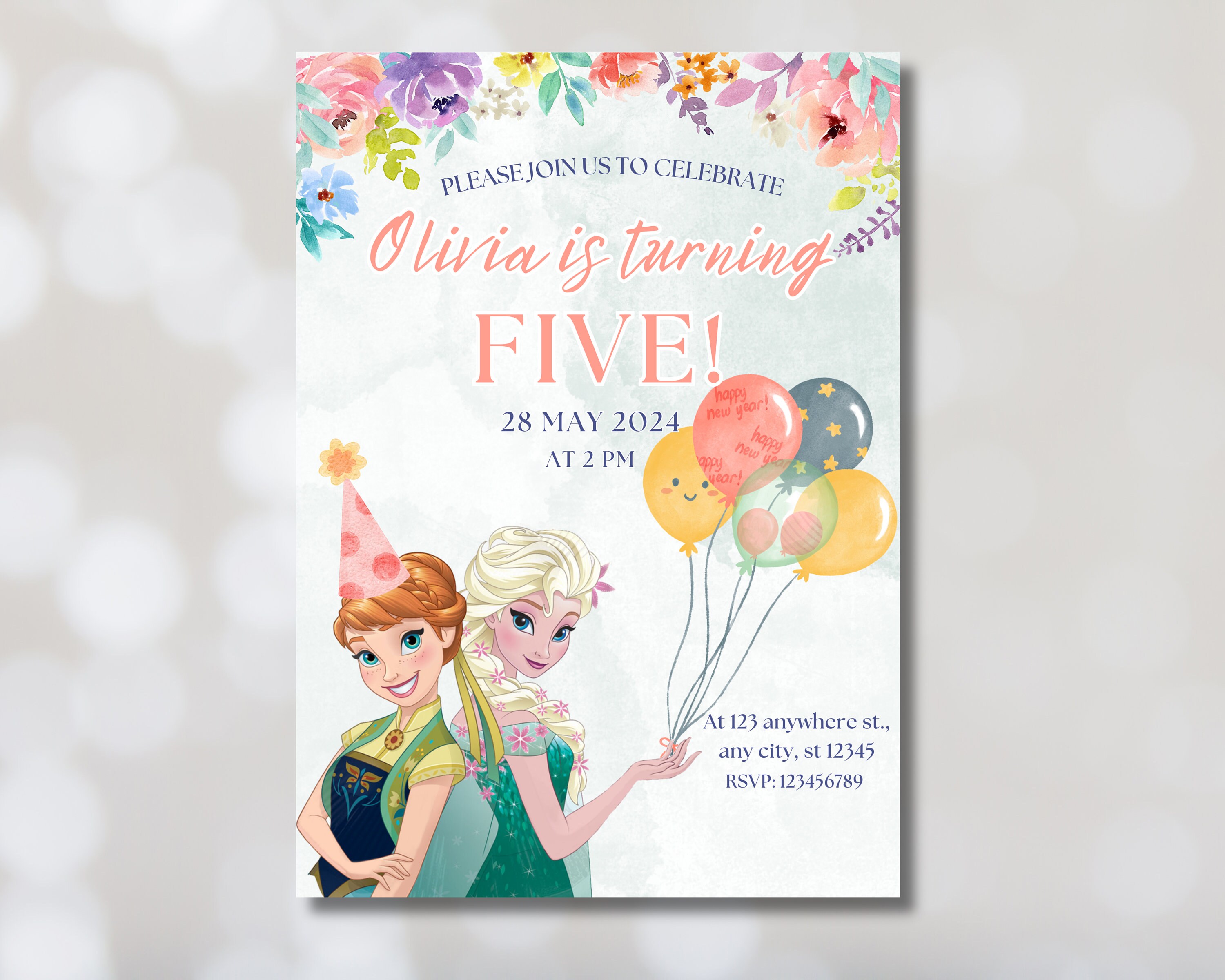 Frozen Themed Birthday Invitation for Girls Customizable Princess Elsa ...