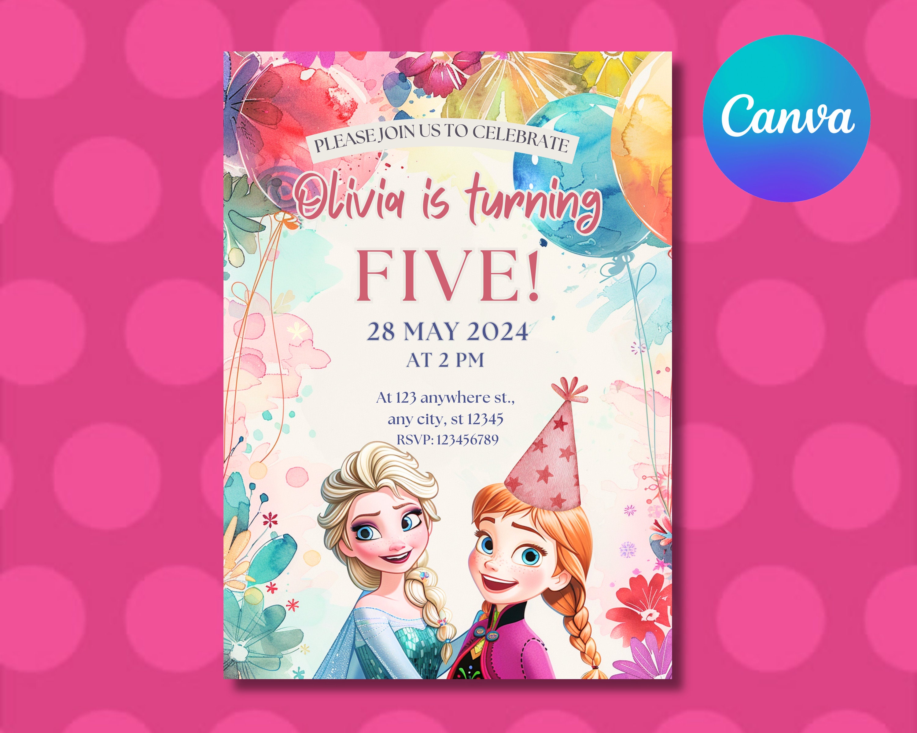 Frozen Themed Birthday Invitation for Girls Customizable Princess Elsa ...