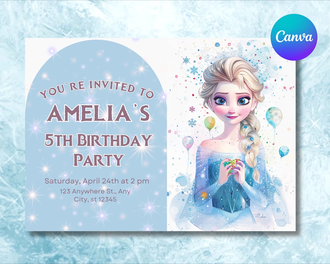 Frozen Themed Birthday Invitation for Girls Customizable Princess Elsa ...