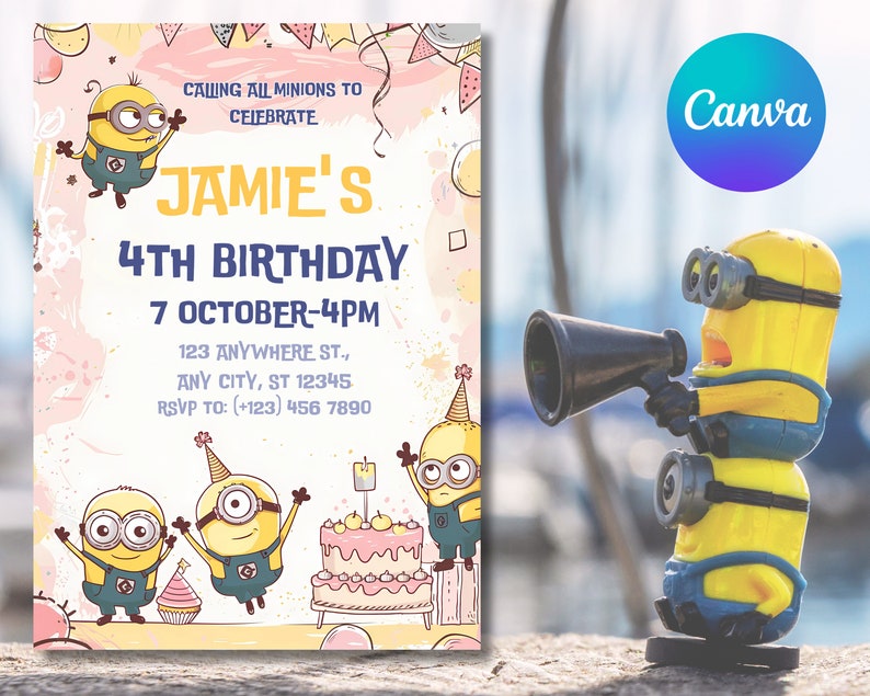 Minions Themed Birthday Invitation, Personalized Party Invites for Kids ...