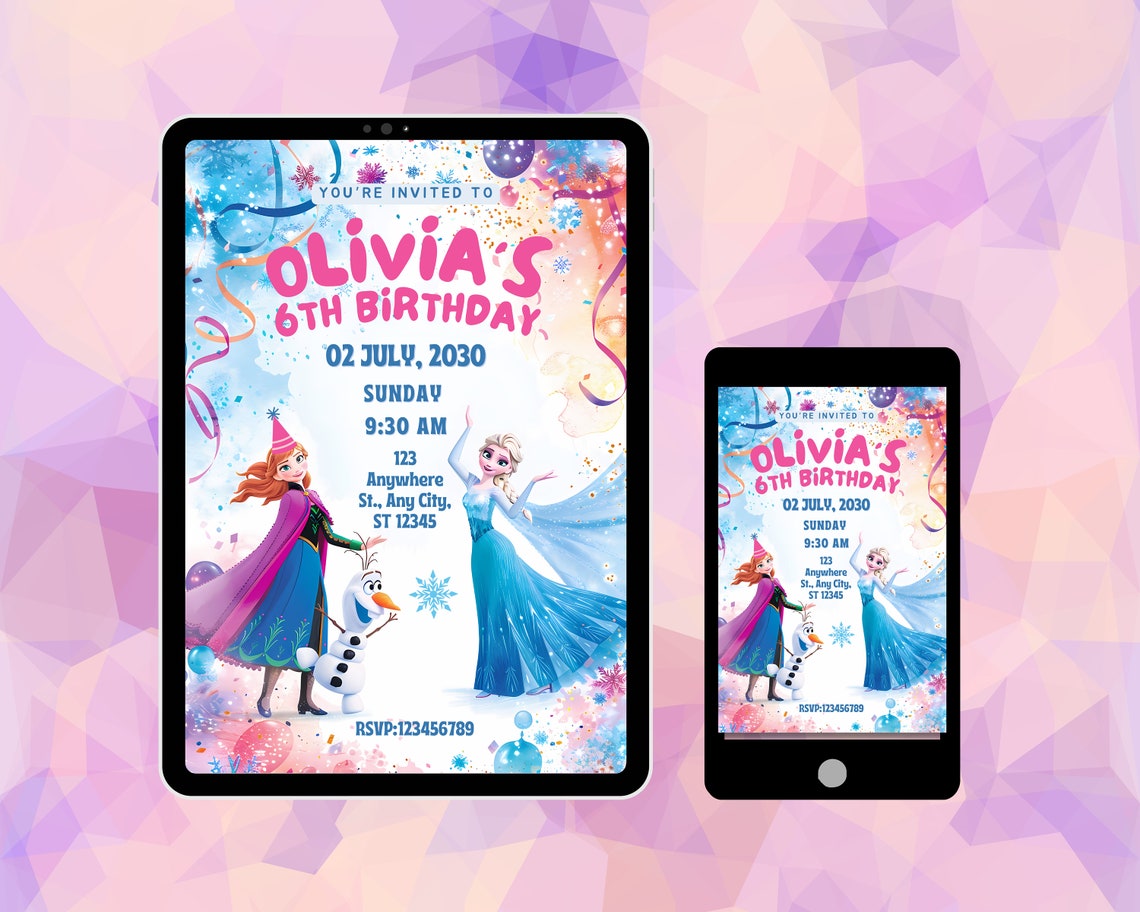 Frozen Themed Birthday Invitation for Girls Customizable Princess Elsa ...