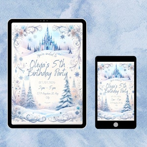 Frozen Ice Castle Elsa Birthday Party Invitation Enchanted Winter ...