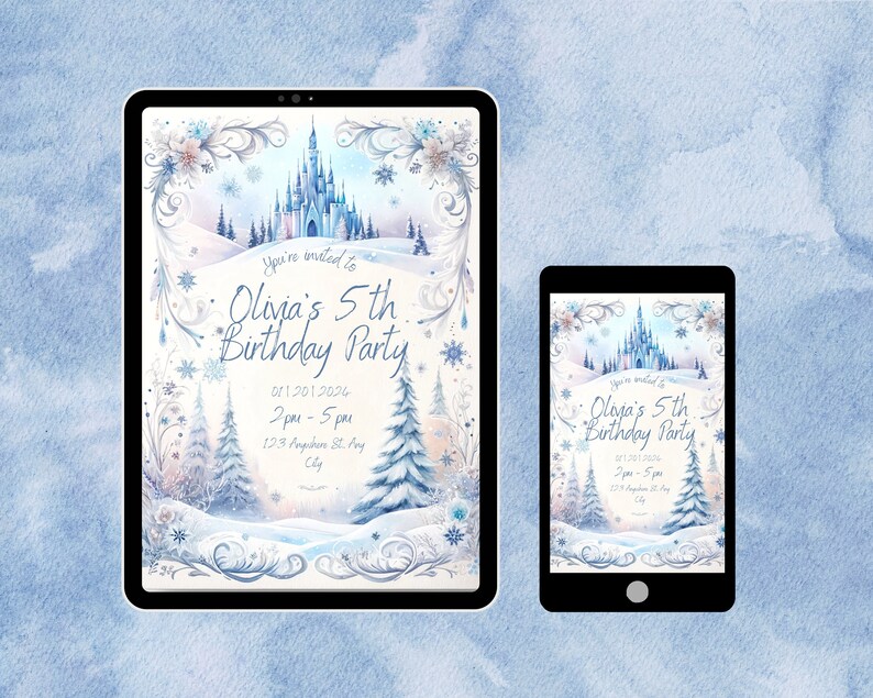 Frozen Ice Castle Elsa Birthday Party Invitation Enchanted Winter ...