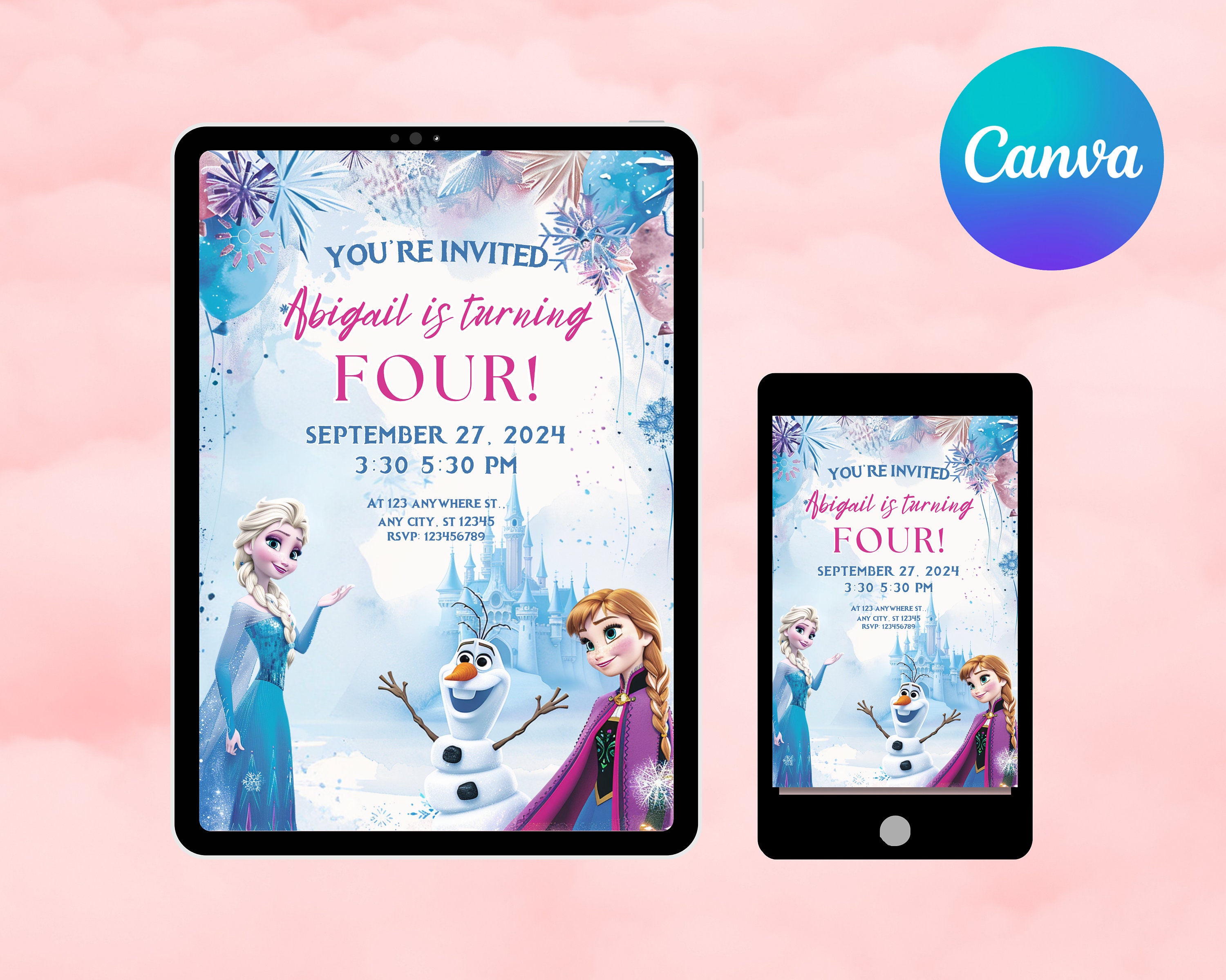Frozen Themed Birthday Invitation for Girls Customizable Princess Elsa ...