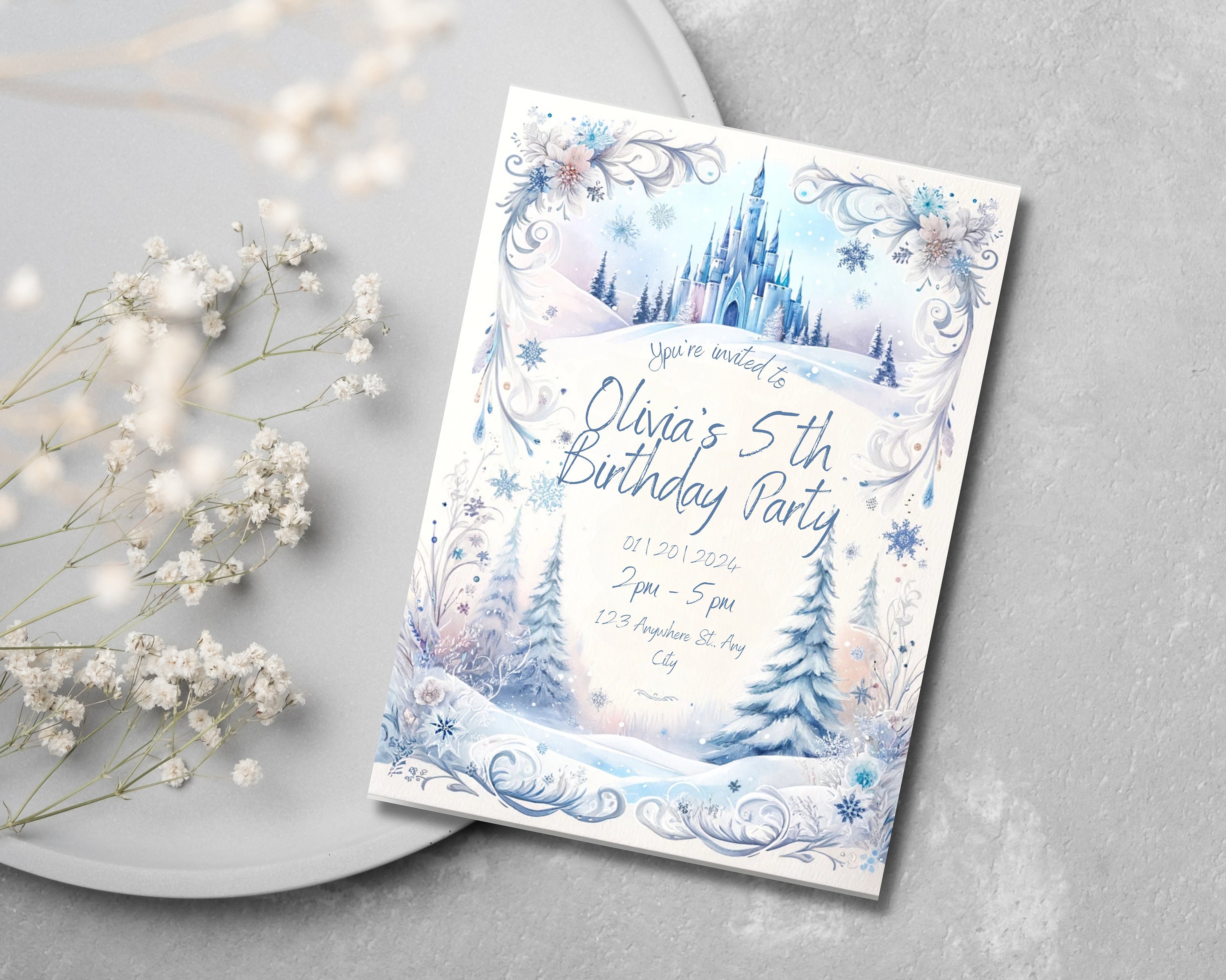Frozen Ice Castle Elsa Birthday Party Invitation Enchanted Winter ...