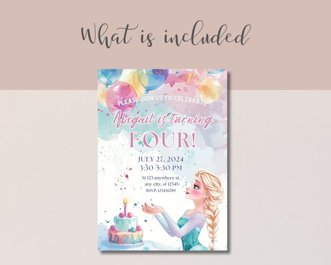 Frozen Themed Birthday Invitation for Girls Customizable Princess Elsa ...