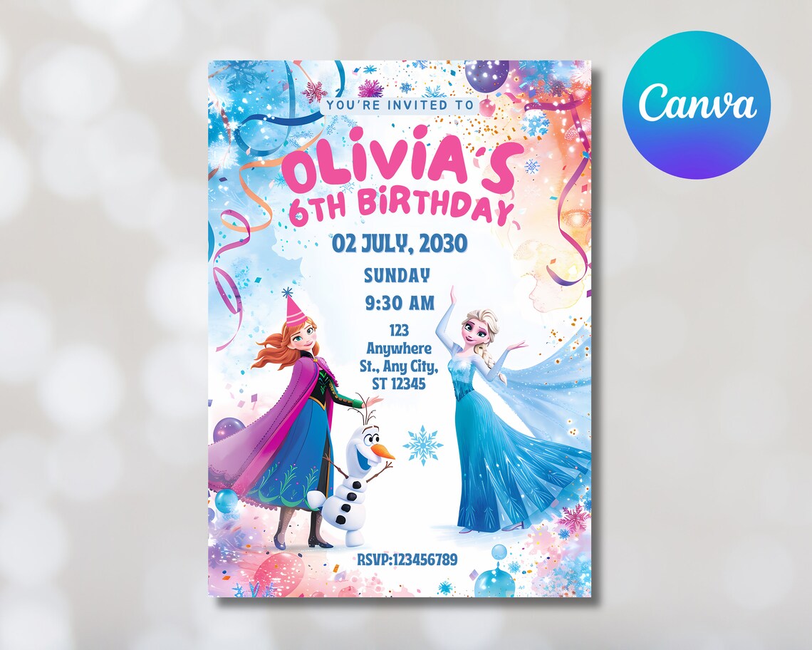 Frozen Themed Birthday Invitation for Girls Customizable Princess Elsa ...