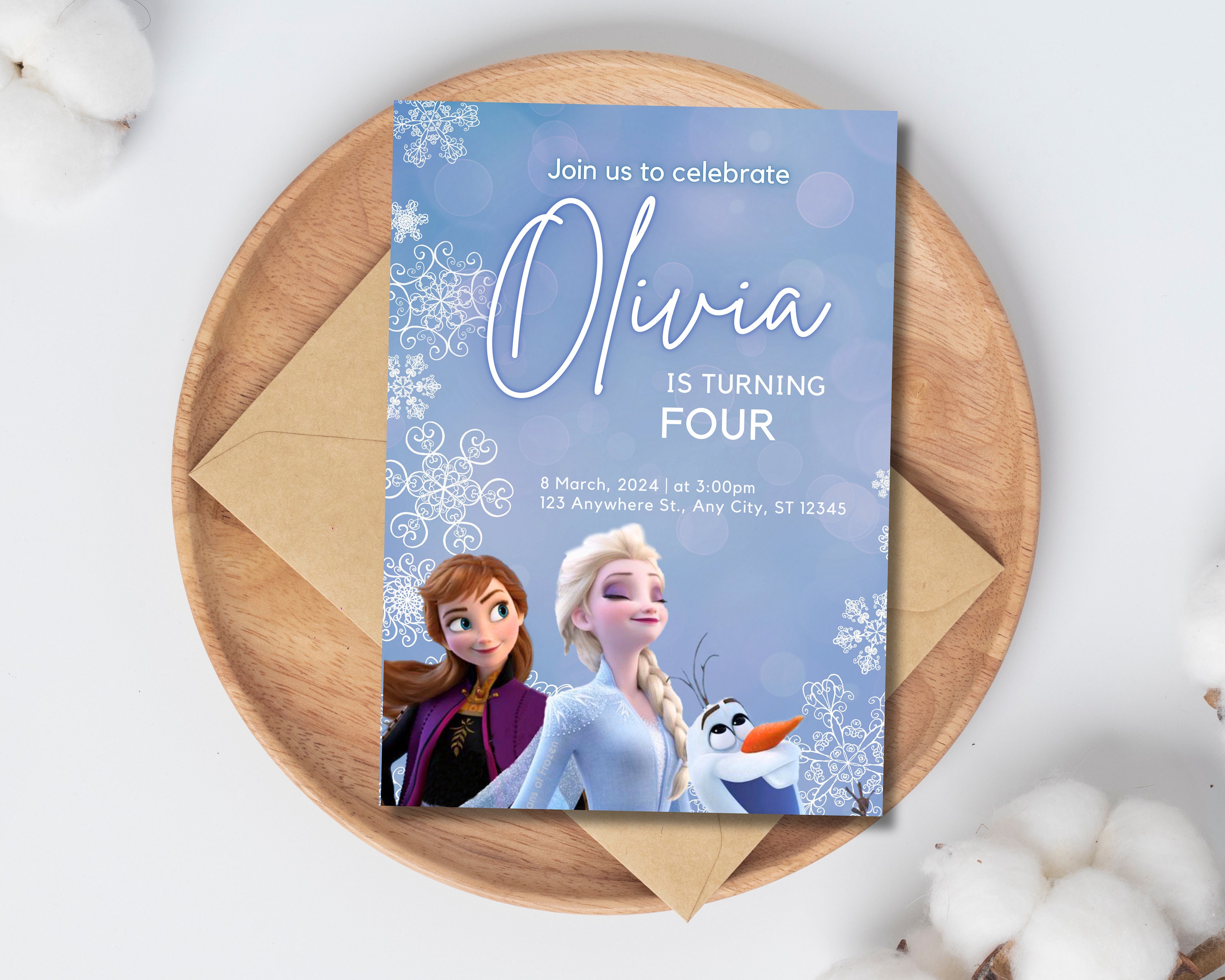 Frozen Elsa, Anna, Olaf Birthday Party Invitation Enchanted Winter ...