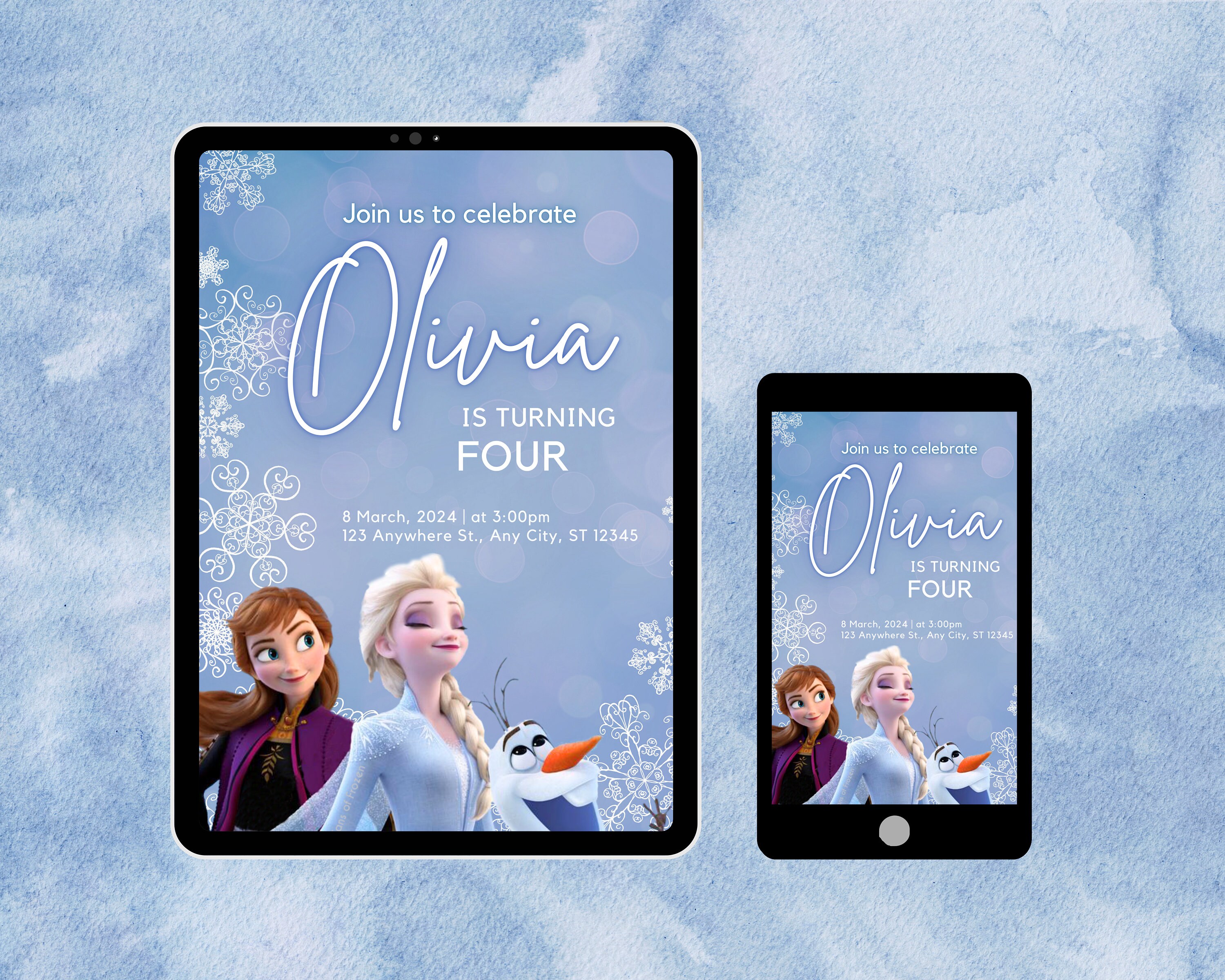 Frozen Elsa, Anna, Olaf Birthday Party Invitation Enchanted Winter ...