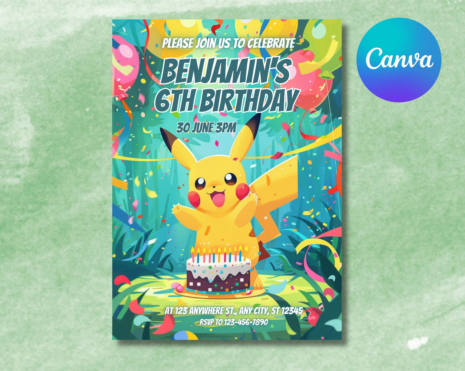 Pokemon Themed Birthday Invitation Customizable Pikachu Design ...