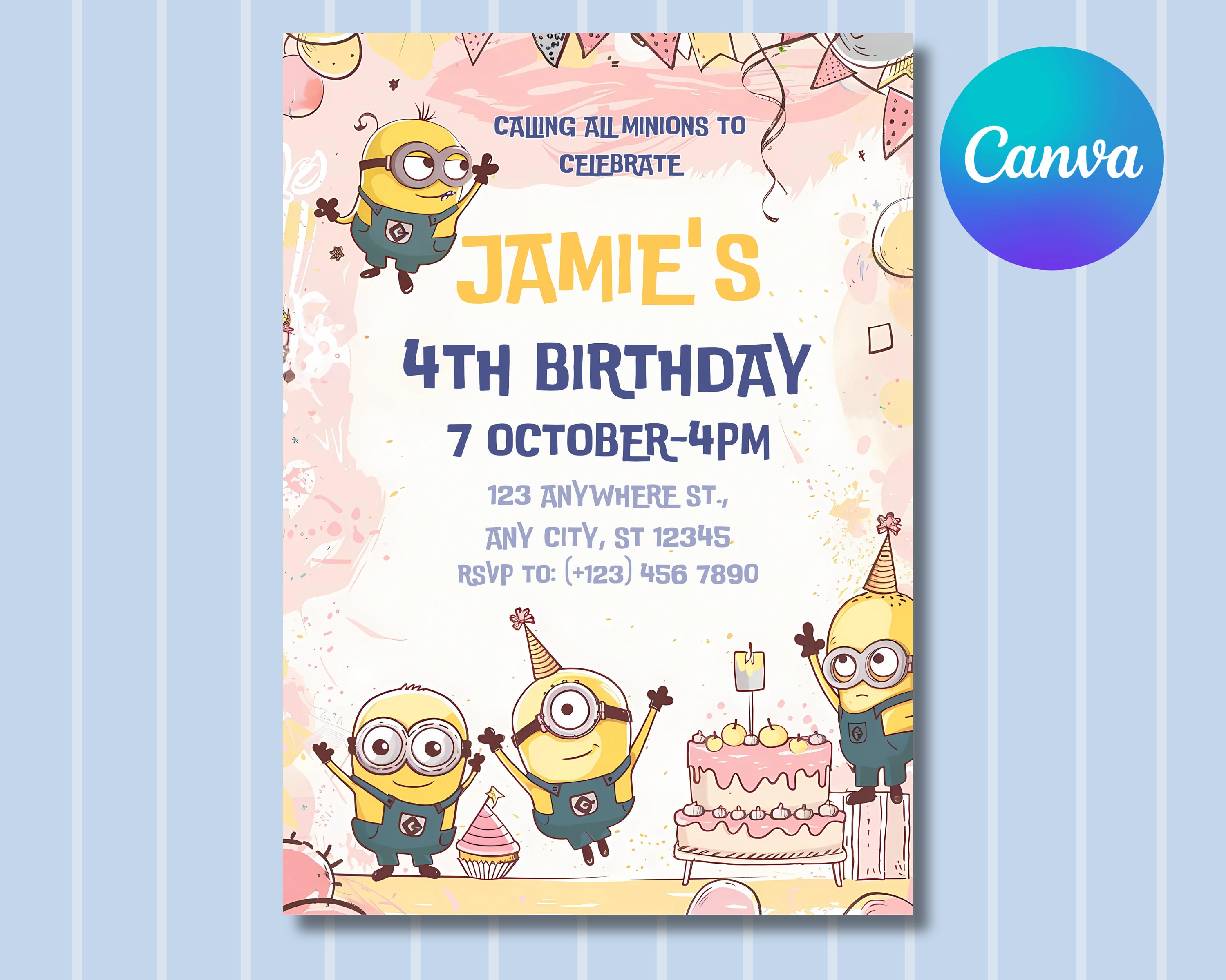 Minions Themed Birthday Invitation, Personalized Party Invites for Kids ...
