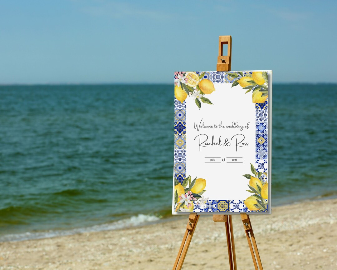 Amalfi Coast Inspired Blue Tile, Lemon Welcome Sign Template, Welcome ...