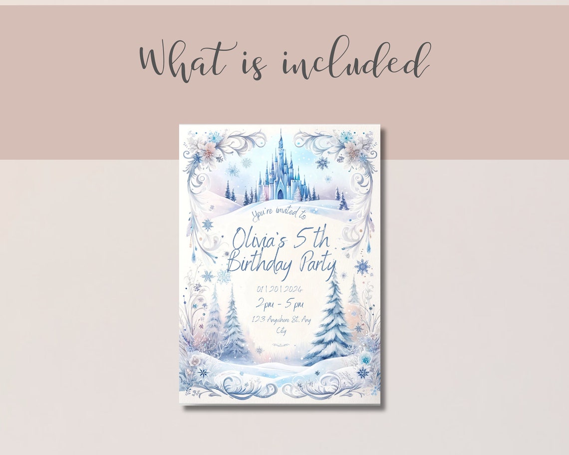 Frozen Ice Castle Elsa Birthday Party Invitation Enchanted Winter ...