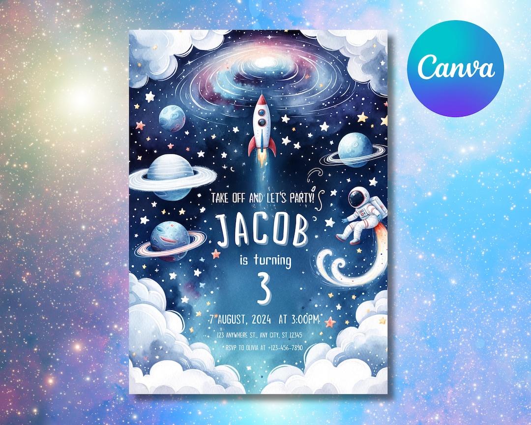 Space Themed Birthday Invitation for Kids, Customizable Outer Space ...