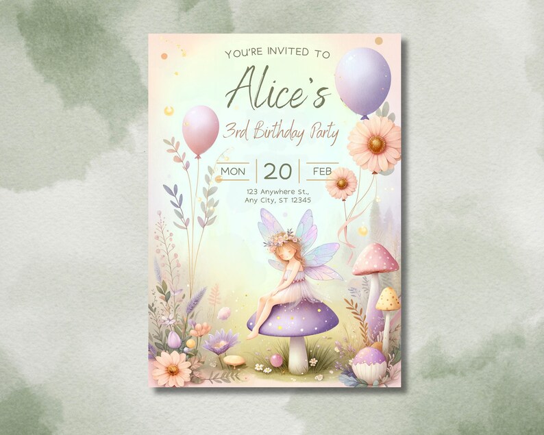 Enchanted Fairy Birthday Party Invitation Magical Garden Theme ...
