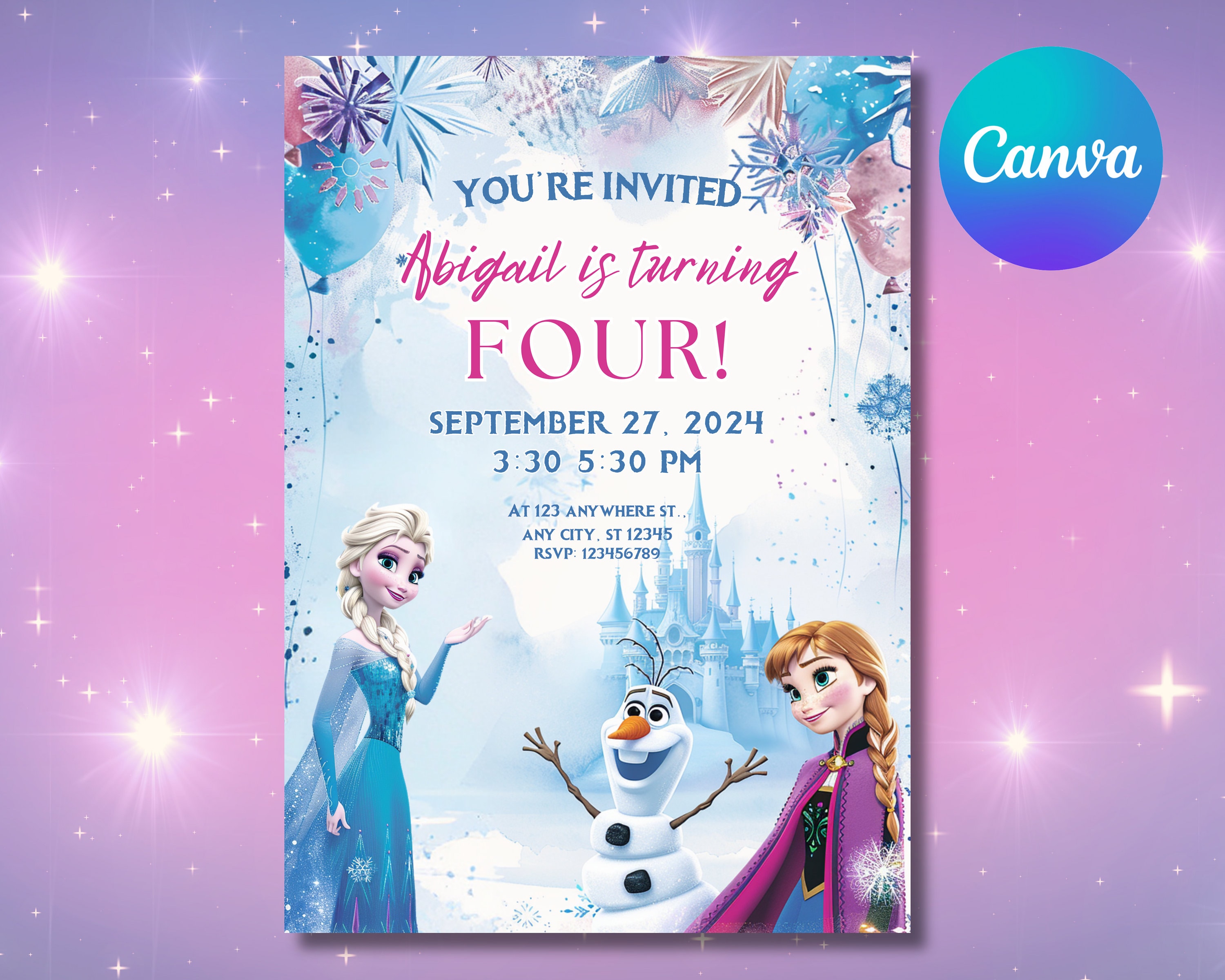 Frozen Themed Birthday Invitation for Girls Customizable Princess Elsa ...